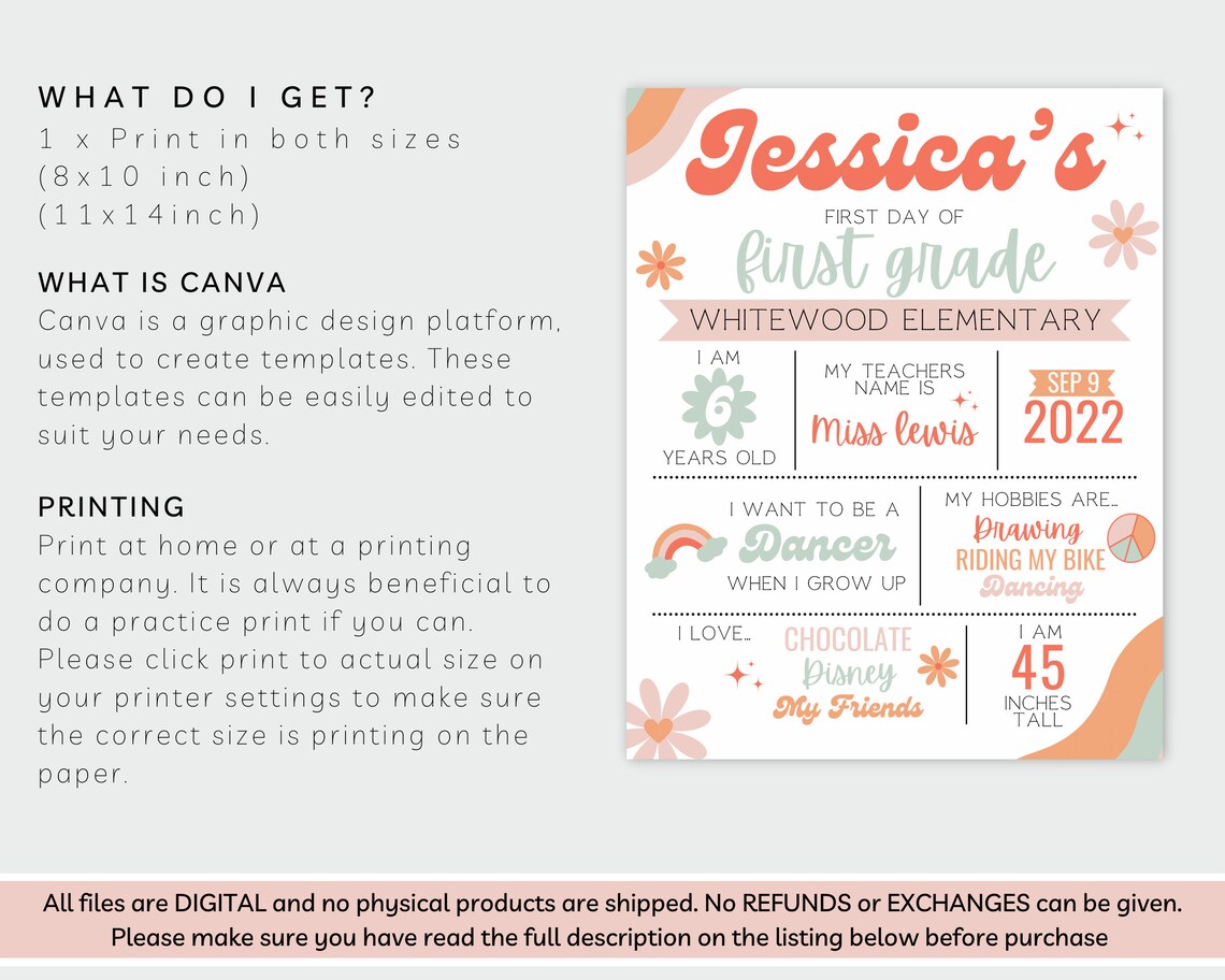 Editable Groovy Hippie First Day of School Sign Any Grade - Etsy