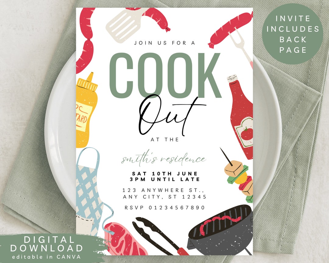 BBQ Cookout Party Invitation, Bbq Pool Party, Summer Cookout Invite ...
