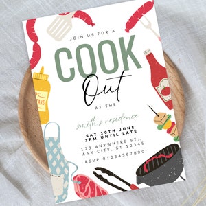 BBQ Cookout Party Invitation, Bbq Pool Party, Summer Cookout Invite ...