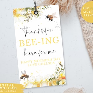 Editable Mother’s Day Gift Tag, Bee-ing a Great Mother Tag, Printable ...