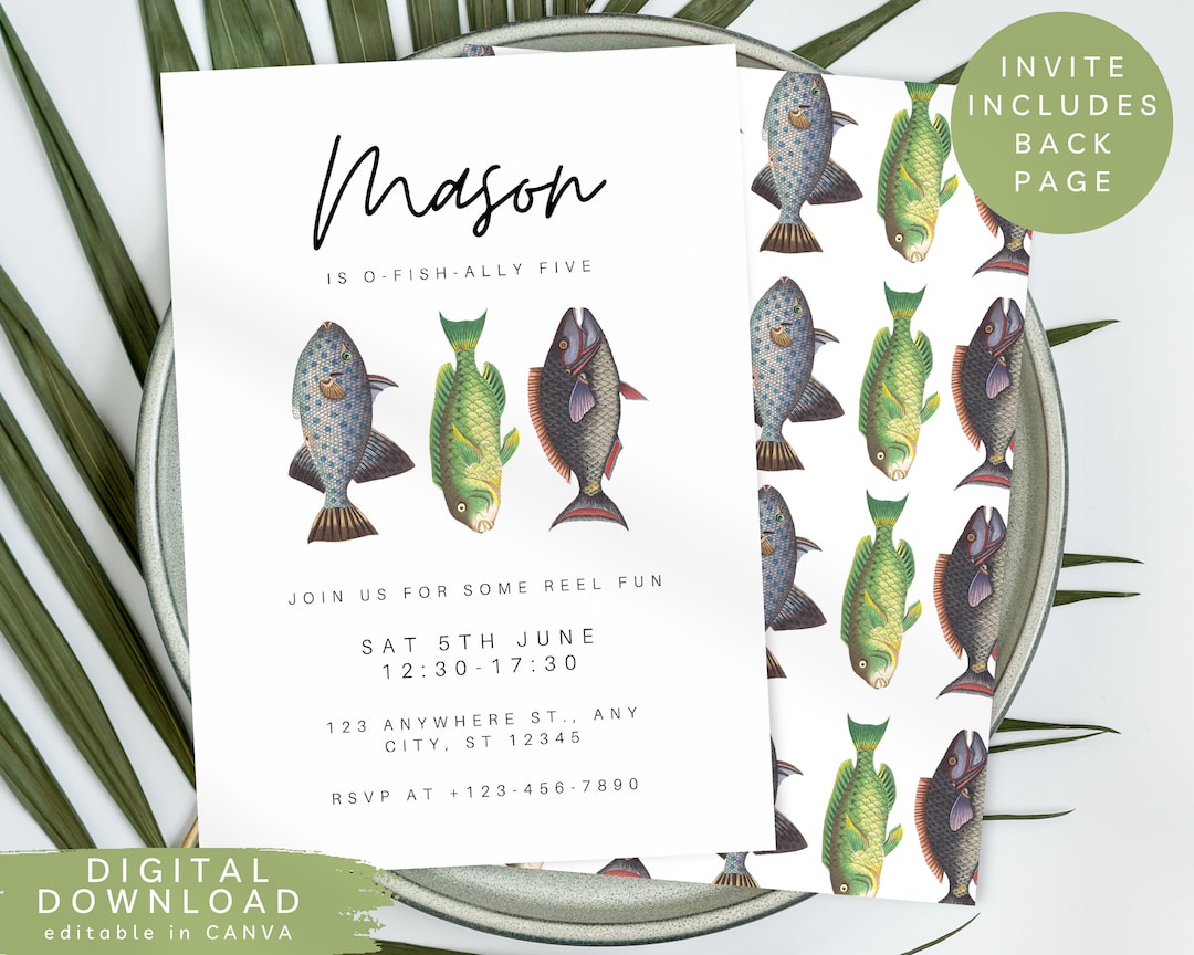 Editable Any Age Fishing Birthday Invite, Green Gone Fishing Birthday ...
