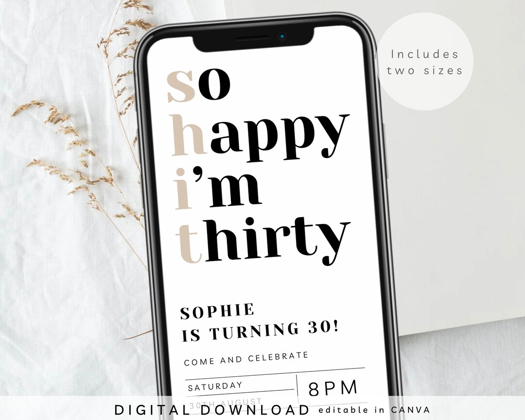 Minimal 30th Birthday Invite, so Happy I’m Thirty Electronic Invite ...