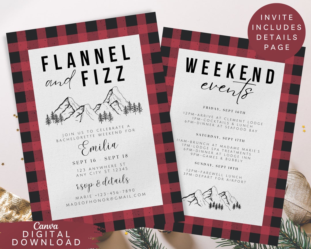 Flannel and Fizz Bachelorette Invite, Flannel and Christmas Invitation ...