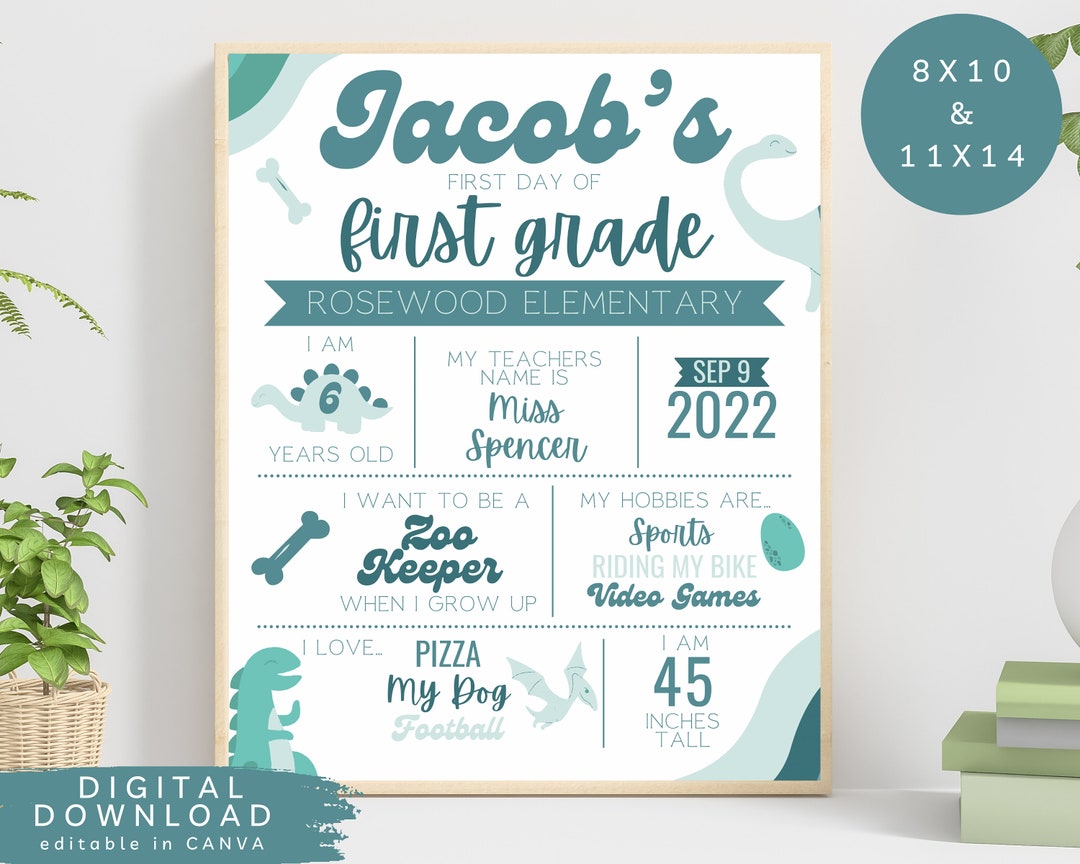 Editable Boys Dinosaur First Day of School Sign, Any Grade Back to ...
