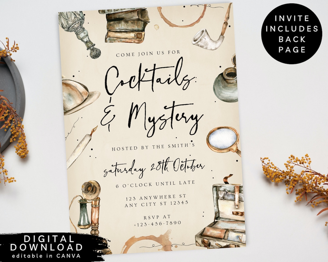 Murder Mystery Dinner Invitation, Cocktail Party Invite, Boos and Booze ...