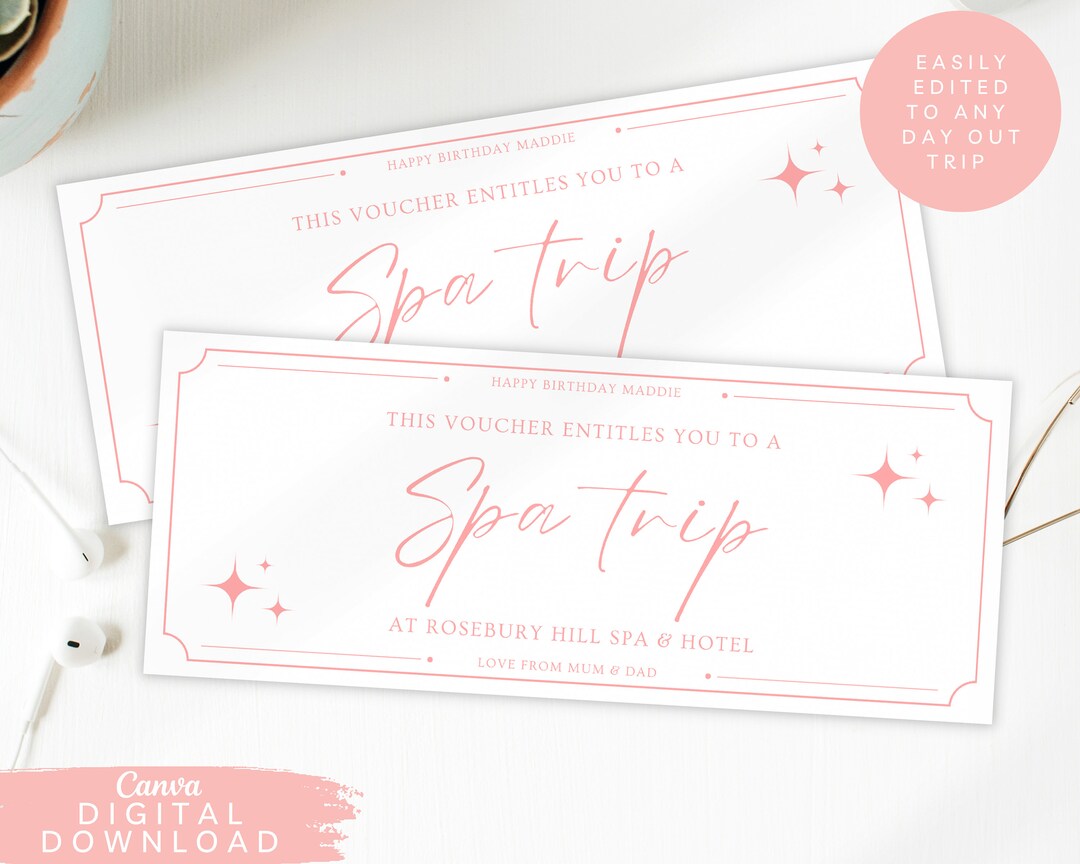 Editable Spa Voucher, Day Out Surprise Gift Ticket, Christmas Gift ...