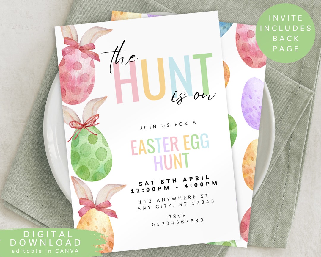 The Hunt is on Easter Egg Hunt Invite, Easter Party Invite, Egg Hunt ...