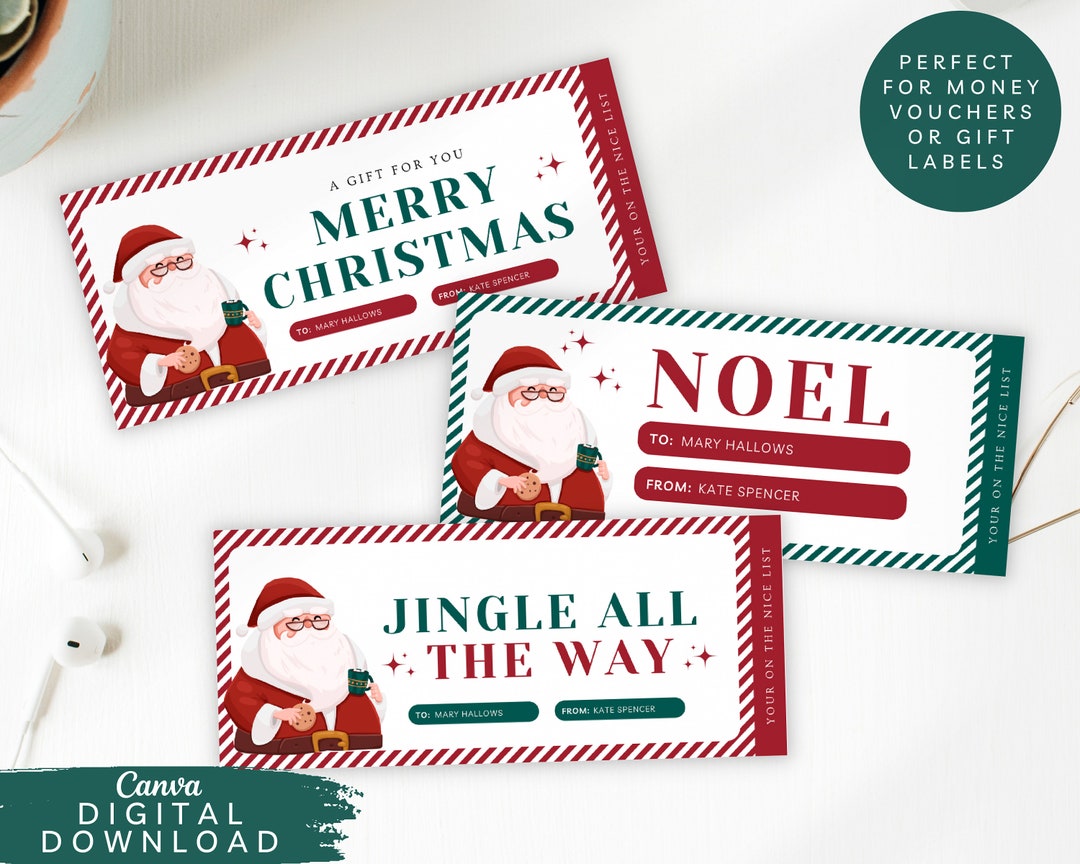 Editable Christmas Money Voucher, Christmas Gift Ticket, Holiday ...