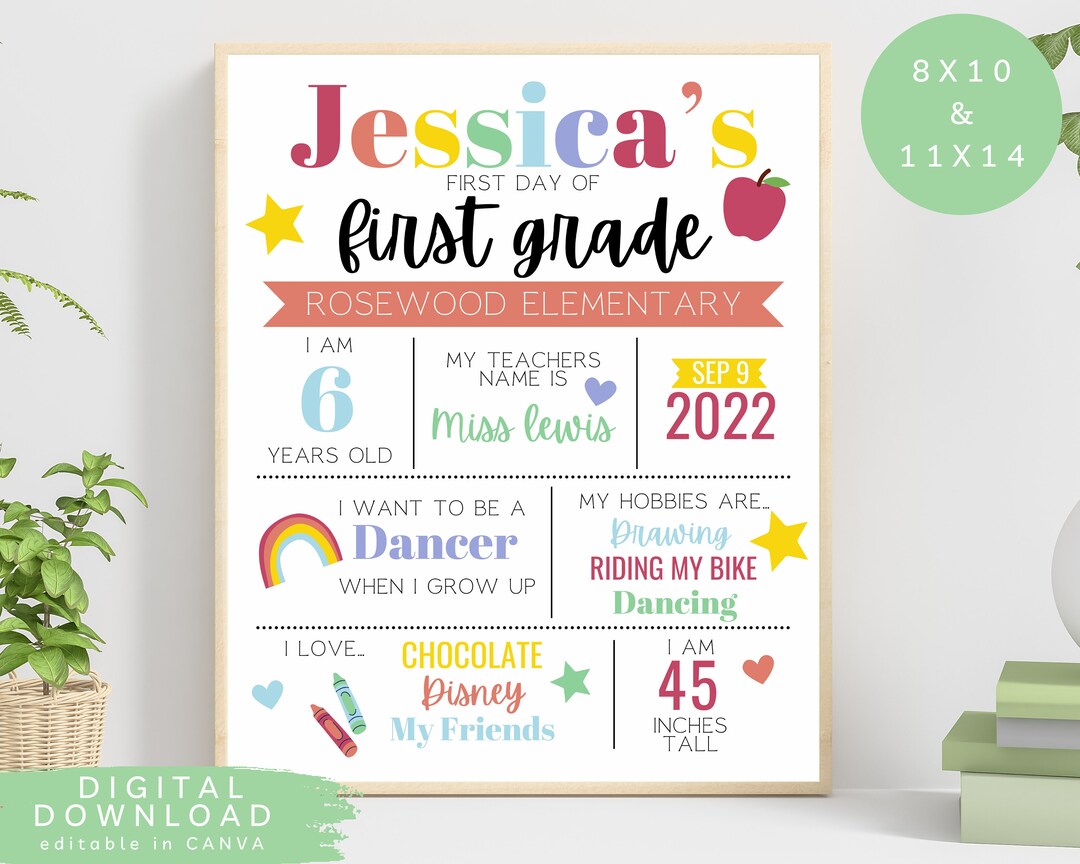 Editable White Rainbow First Day of School Sign, Any Grade Back to ...