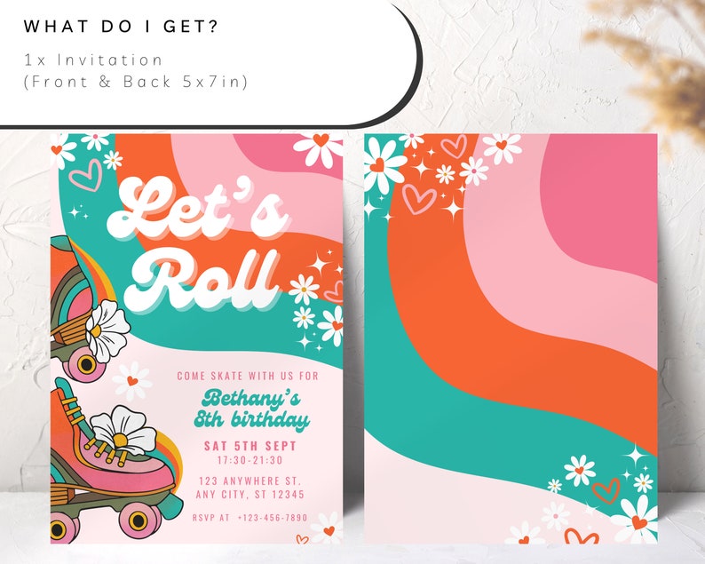 Let’s Roll Skating Birthday Invite, Roller Skate Kids Party Invite ...