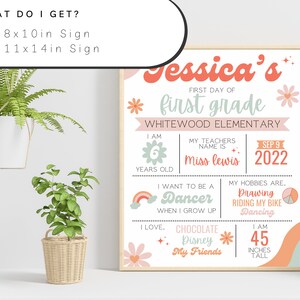 Editable Groovy Hippie First Day of School Sign, Any Grade Back to ...