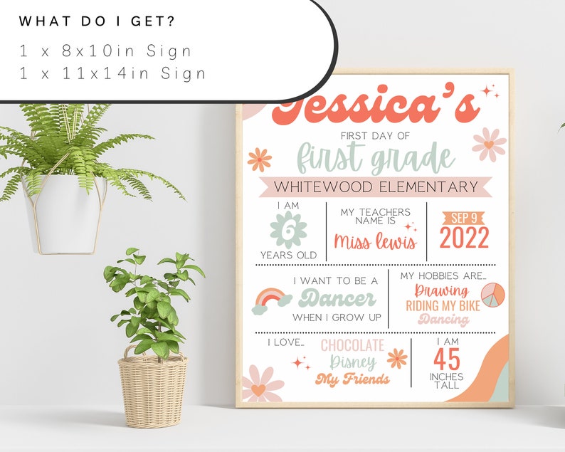 Editable Groovy Hippie First Day of School Sign, Any Grade Back to ...