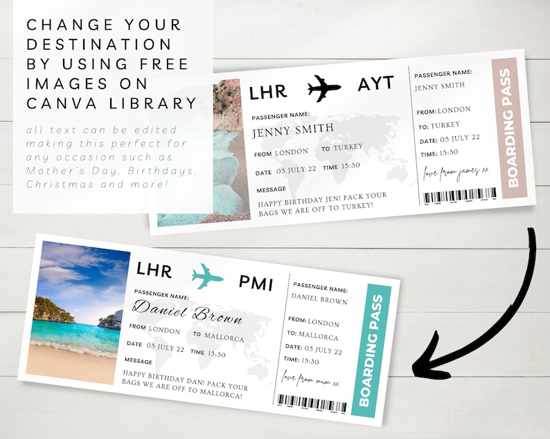 Editable Turkey Boarding Plane Ticket Print Surprise Trip - Etsy