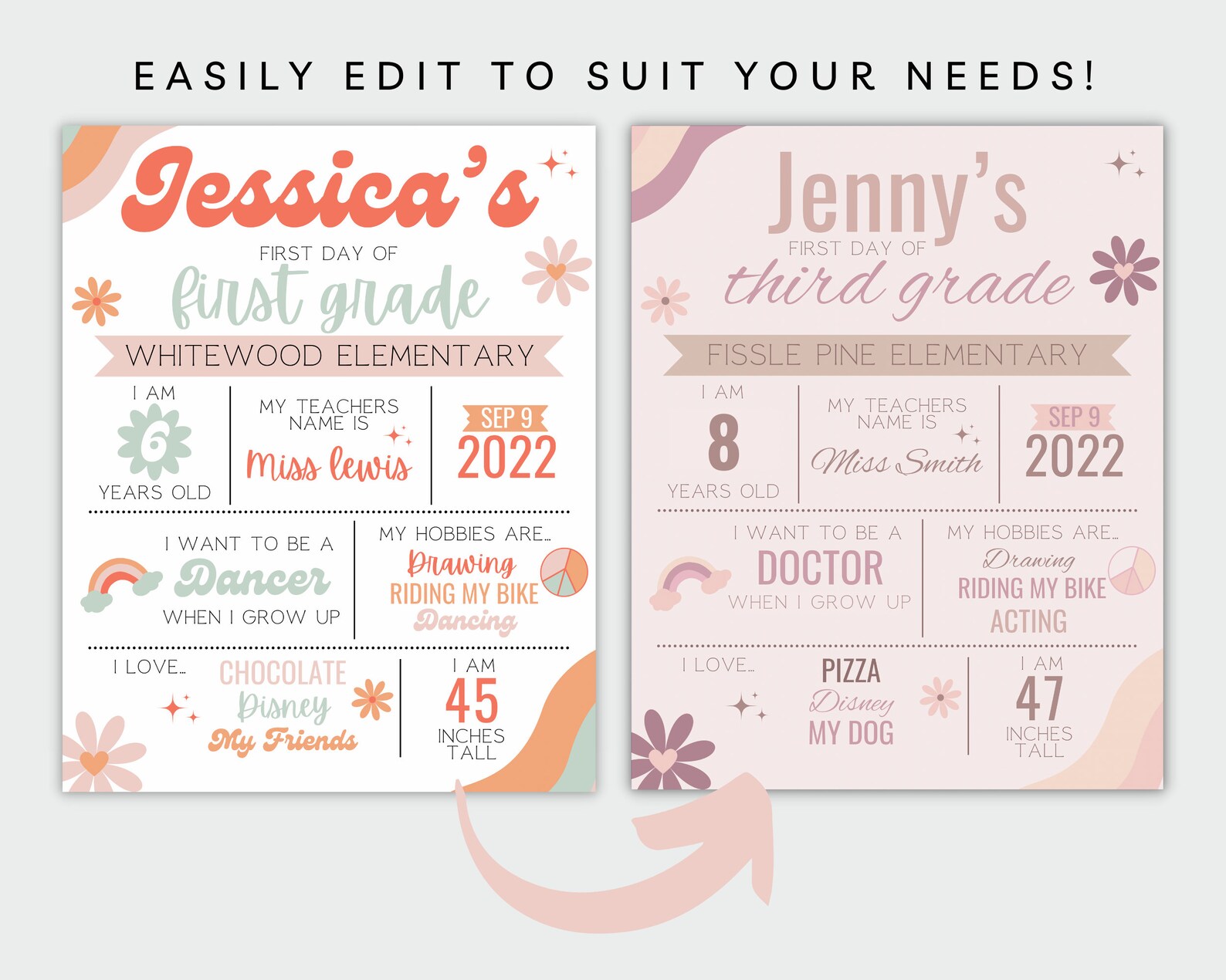 Editable Groovy Hippie First Day of School Sign Any Grade - Etsy