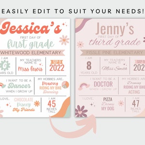 Editable Groovy Hippie First Day of School Sign Any Grade - Etsy