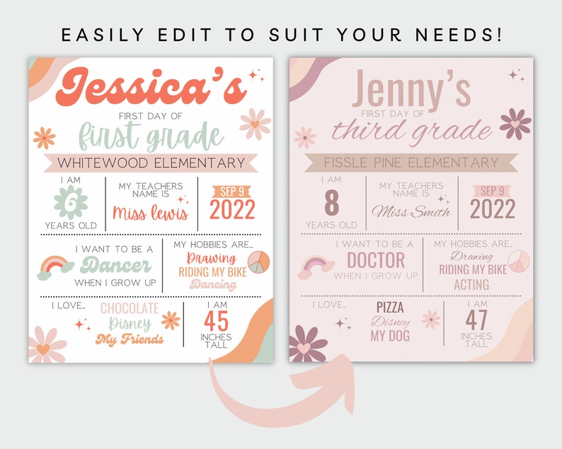 Editable Groovy Hippie First Day of School Sign Any Grade - Etsy