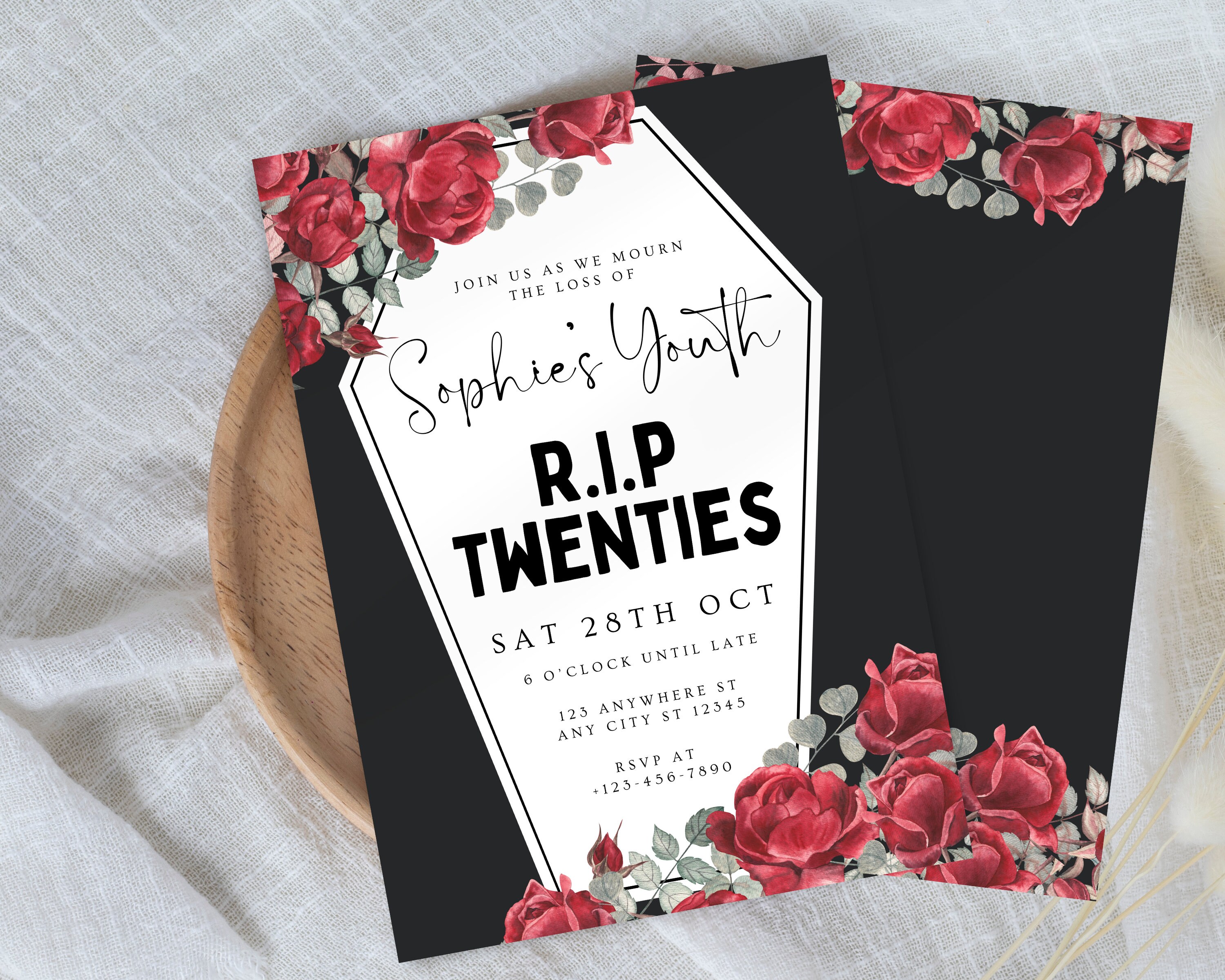 Rips to Twenty Party Invitation Coffin Red Rose Invite Death - Etsy