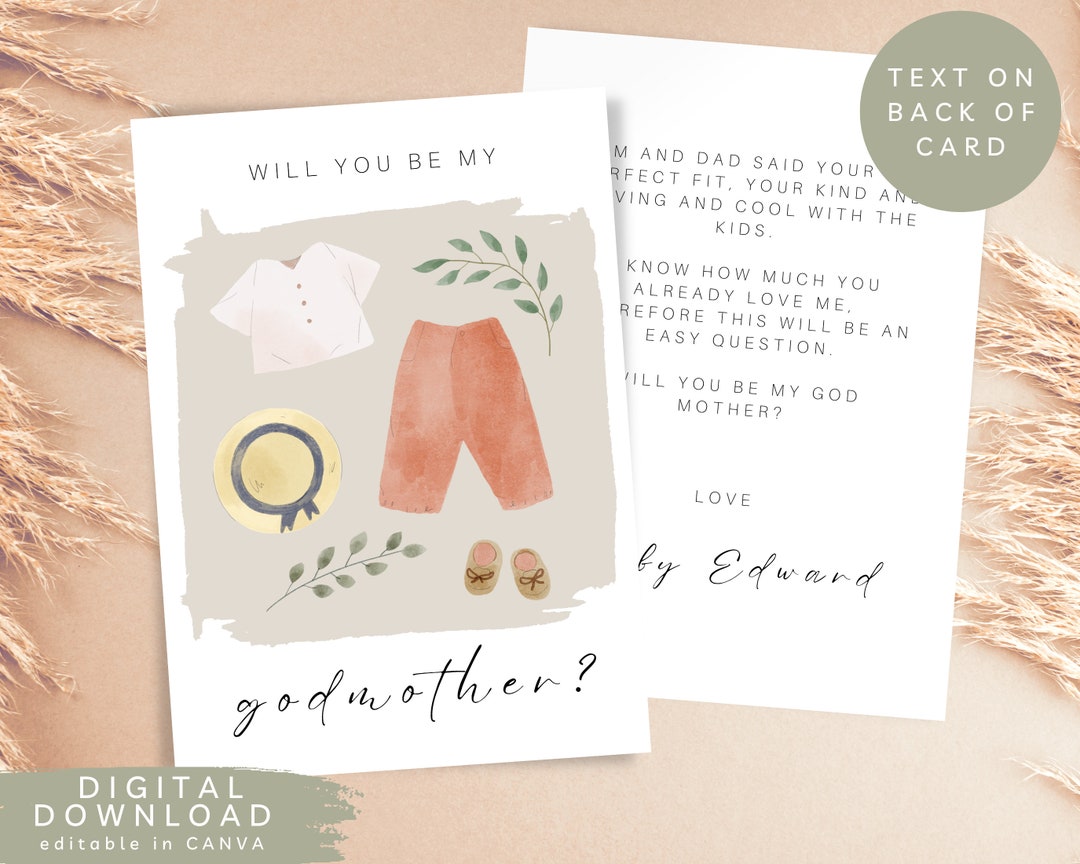 Editable Will You Be My Godmother Proposal Card, Printable Godparents ...