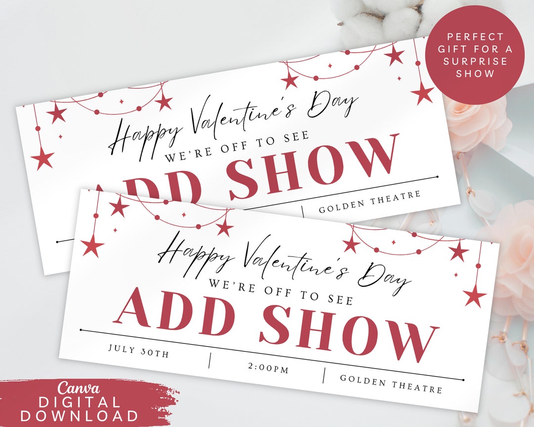 Editable Digital Valentine Theatre Ticket Voucher, Musical Theatre ...