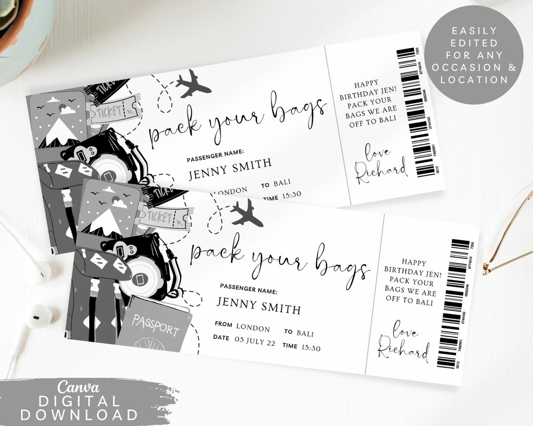 Editable Birthday Travel Ticket, Print Surprise Trip Voucher, Holiday ...