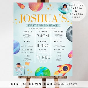 Spaceship Milestone Birthday Sign, Outer Space First Birthday Welcome ...