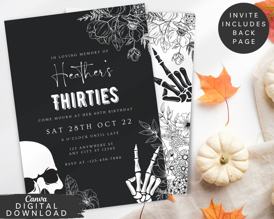 Rips to Thirties Party Invitation, Skull Halloween Invite, Death to 30s ...
