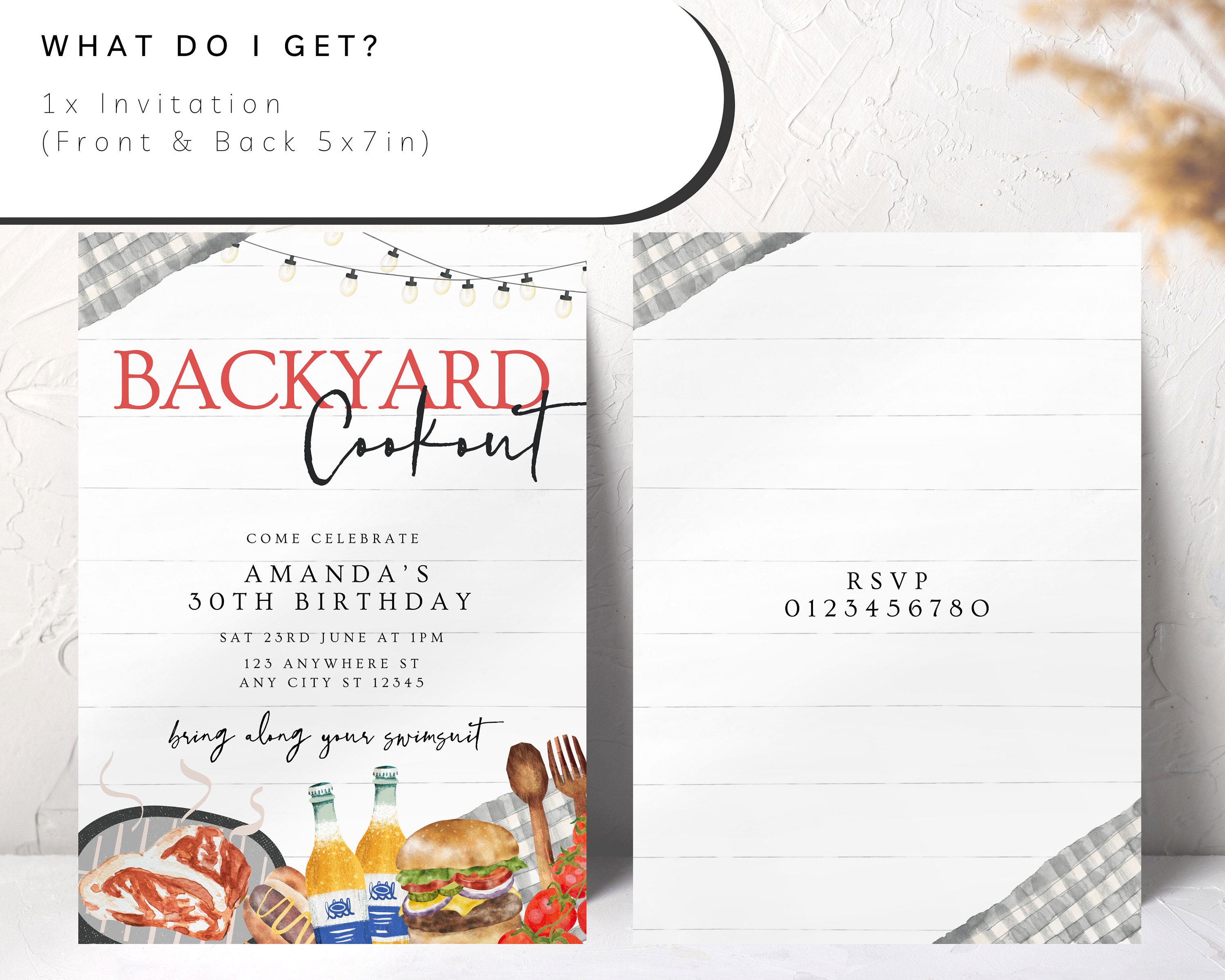 BBQ Cookout Party Invitation, Bbq Pool Party, Summer Cookout Invite ...