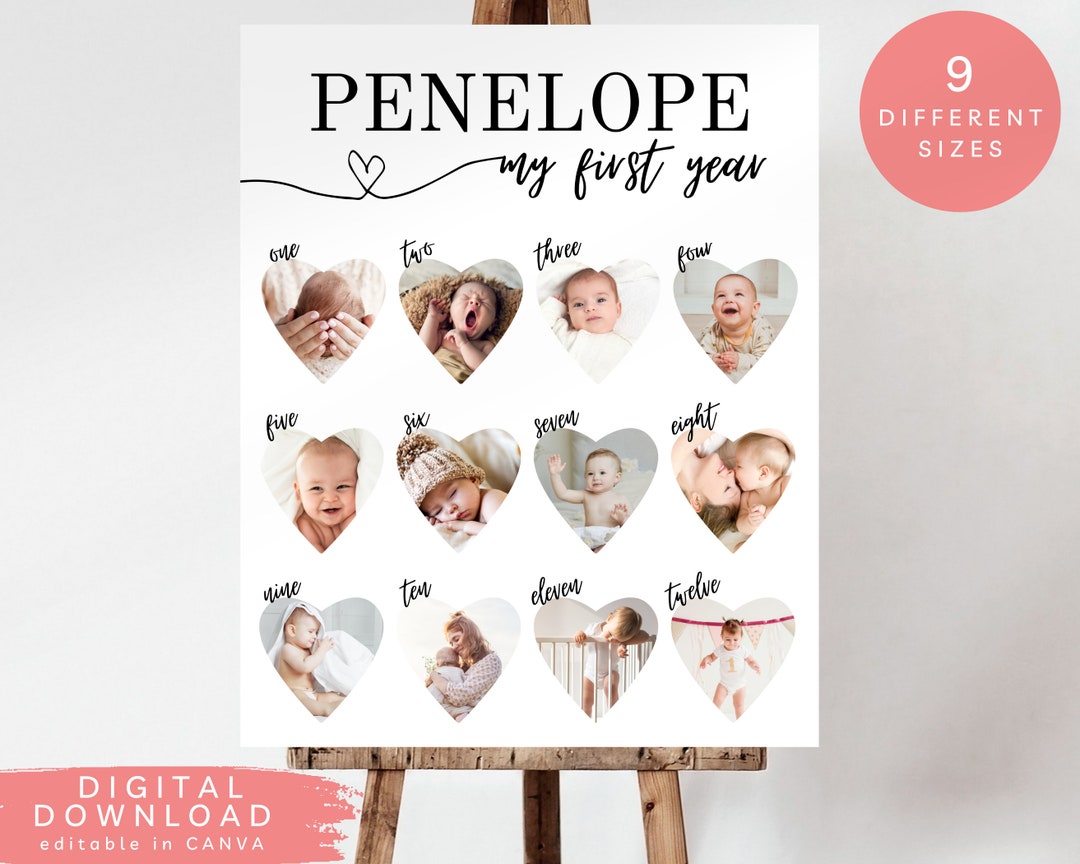 Milestone Birthday Sign, Printable Baby's First Year Poster Template ...