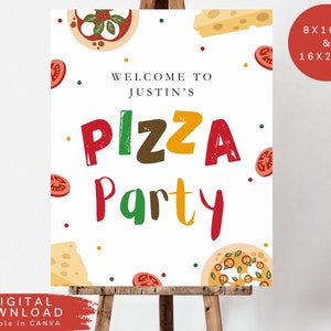 Editable Pizza Party Birthday Welcome Sign, Slice of Fun Welcome Board ...