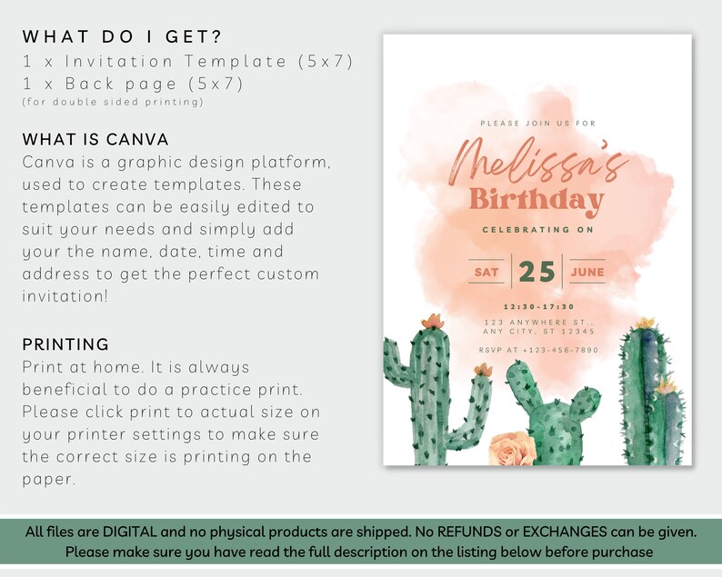 Cactus Birthday Party Invitation, Pink Mexican Birthday Invite, Cactus ...