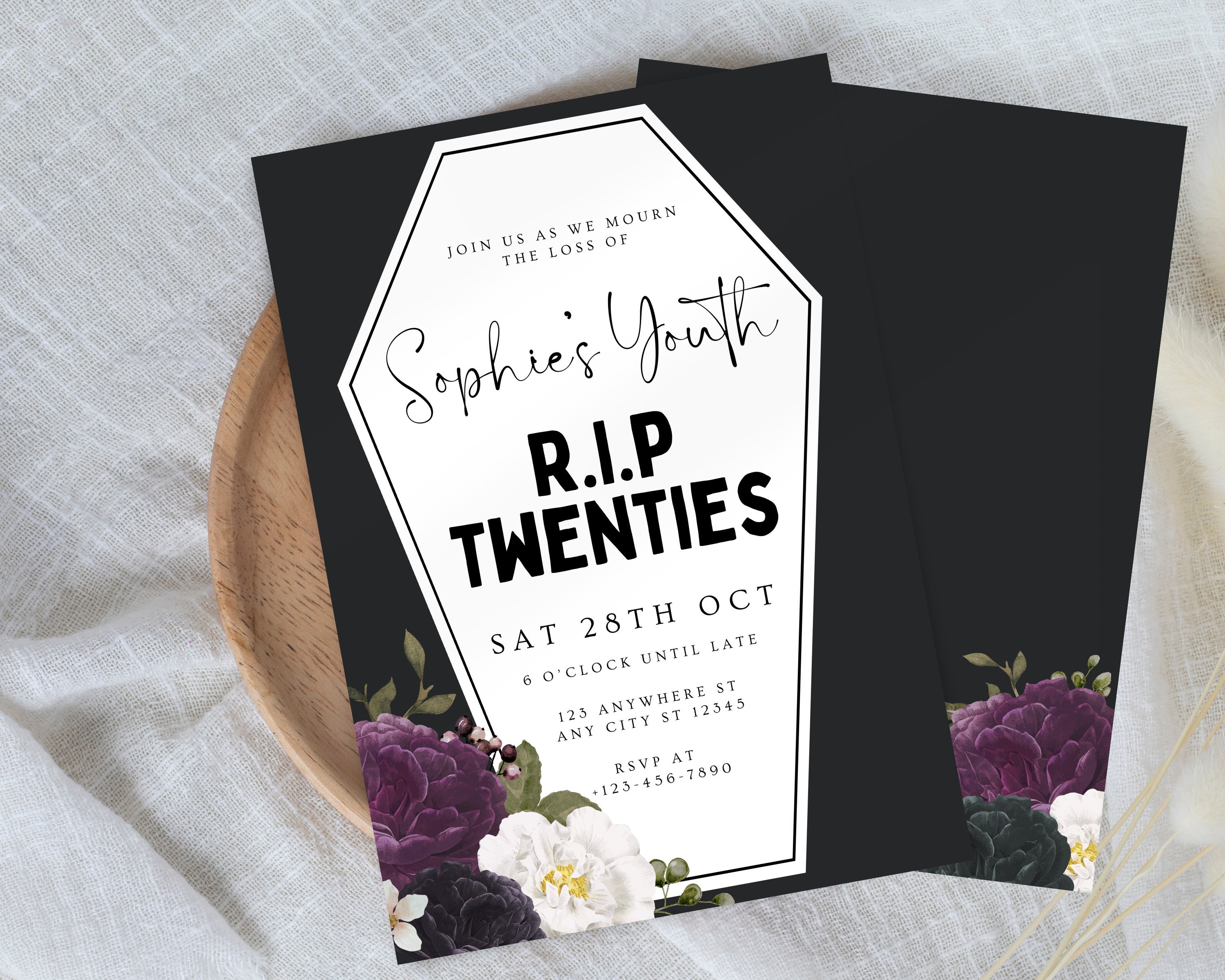 Rips to Twenty Party Invitation, Coffin Halloween Invite, Death to 20s ...