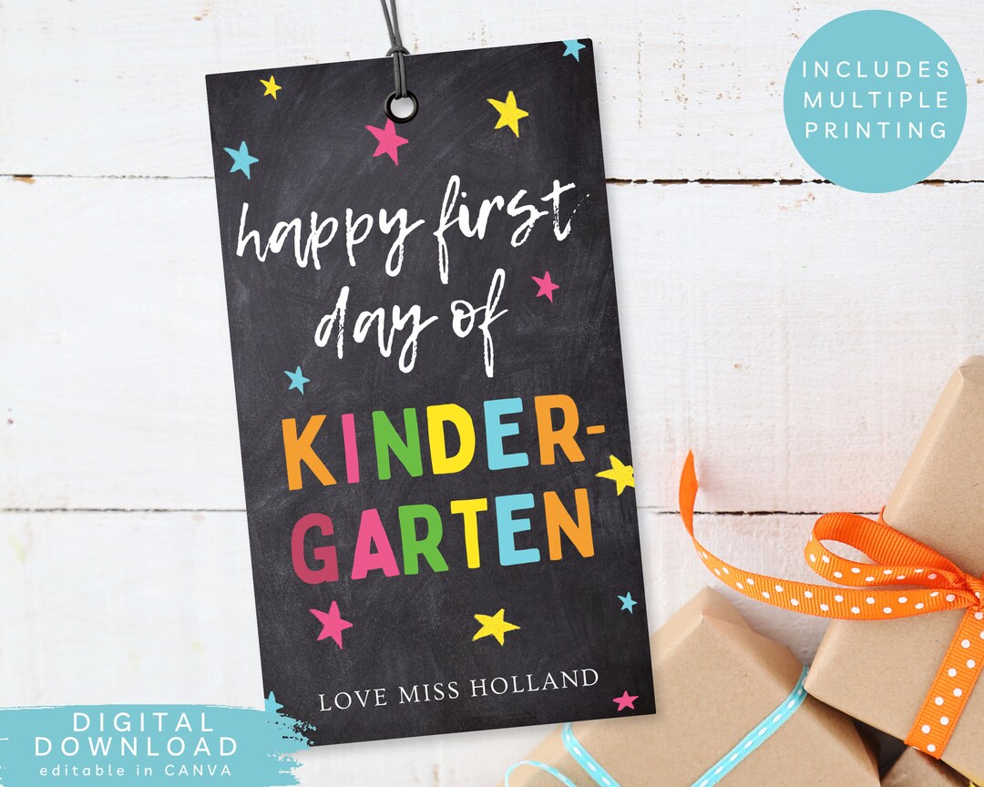 First Day of Kindergarten Tag, Chalkboard Back to School Gift Tag, New ...