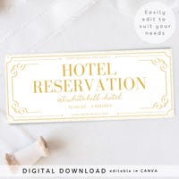 Surprise Hotel Reservation Gift Ticket (gold): Printable Voucher (editable PDF) - Etsy UK