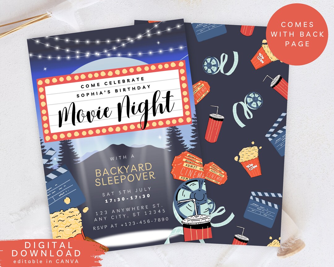 Movie Night Birthday Invite, Kids S’mores Birthday Party, Backyard ...