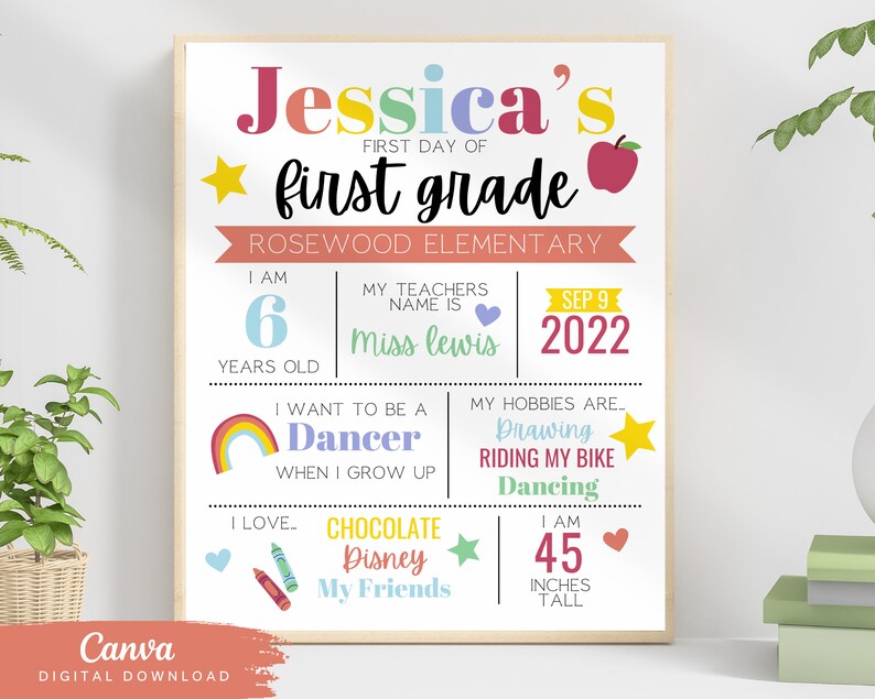 Editable White Rainbow First Day of School Sign Any Grade - Etsy