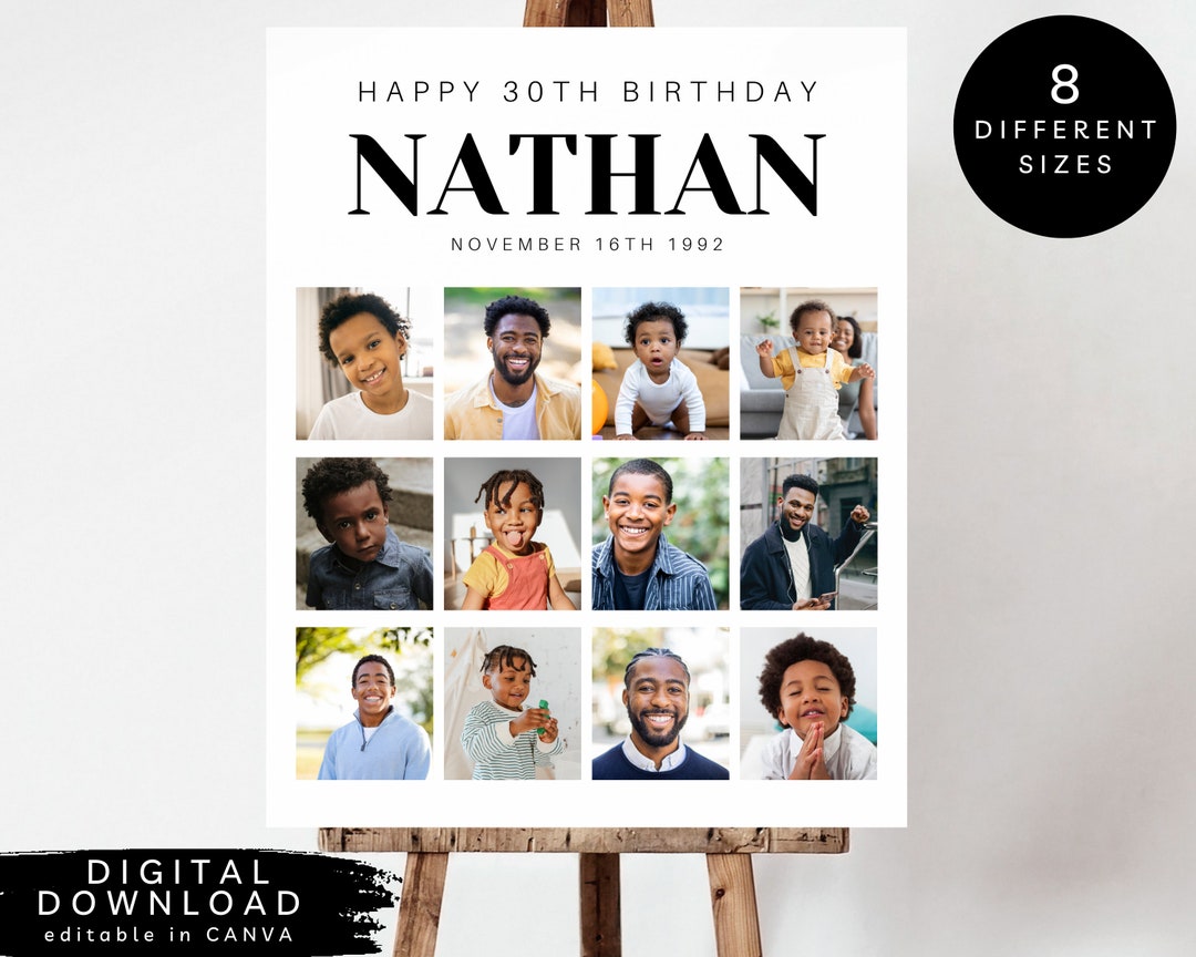 Adult Birthday Sign, Birthday Collage Poster, Any Age Birthday Photo ...