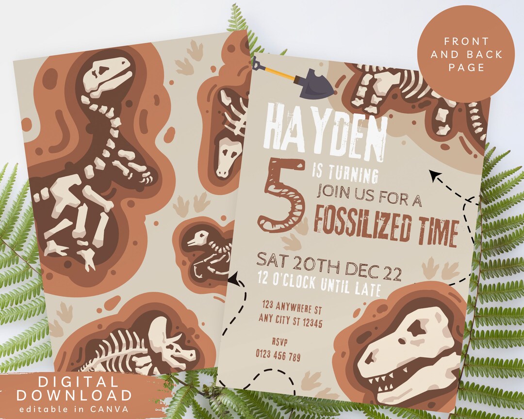Fossil Birthday Invite, Dinosaur Birthday Invite, Dino Dig Invite ...