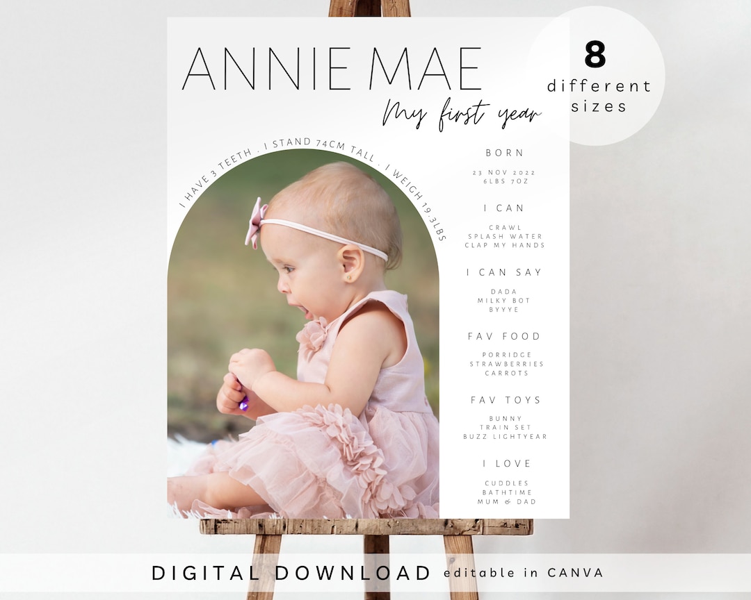 Milestone Birthday Sign, Printable Baby's First Year Poster Template ...