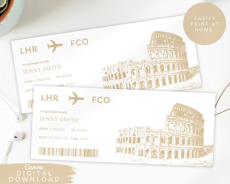 Editable Boarding Plane Ticket, Print Surprise Trip Voucher ...