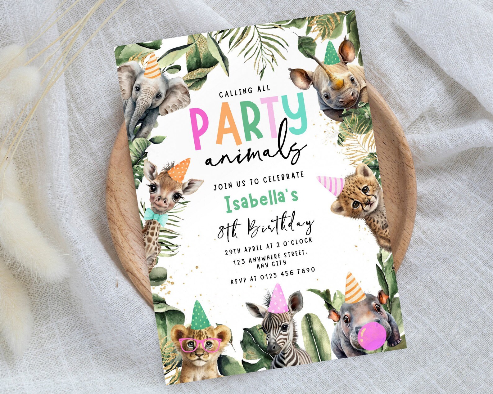 Editable Party Animal Invite, Safari Birthday Invitation, Baby Animal ...