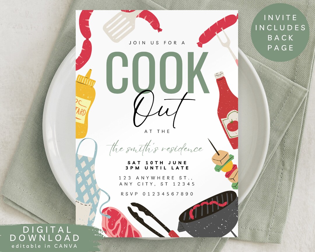BBQ Cookout Party Invitation Bbq Pool Party Summer Cookout - Etsy