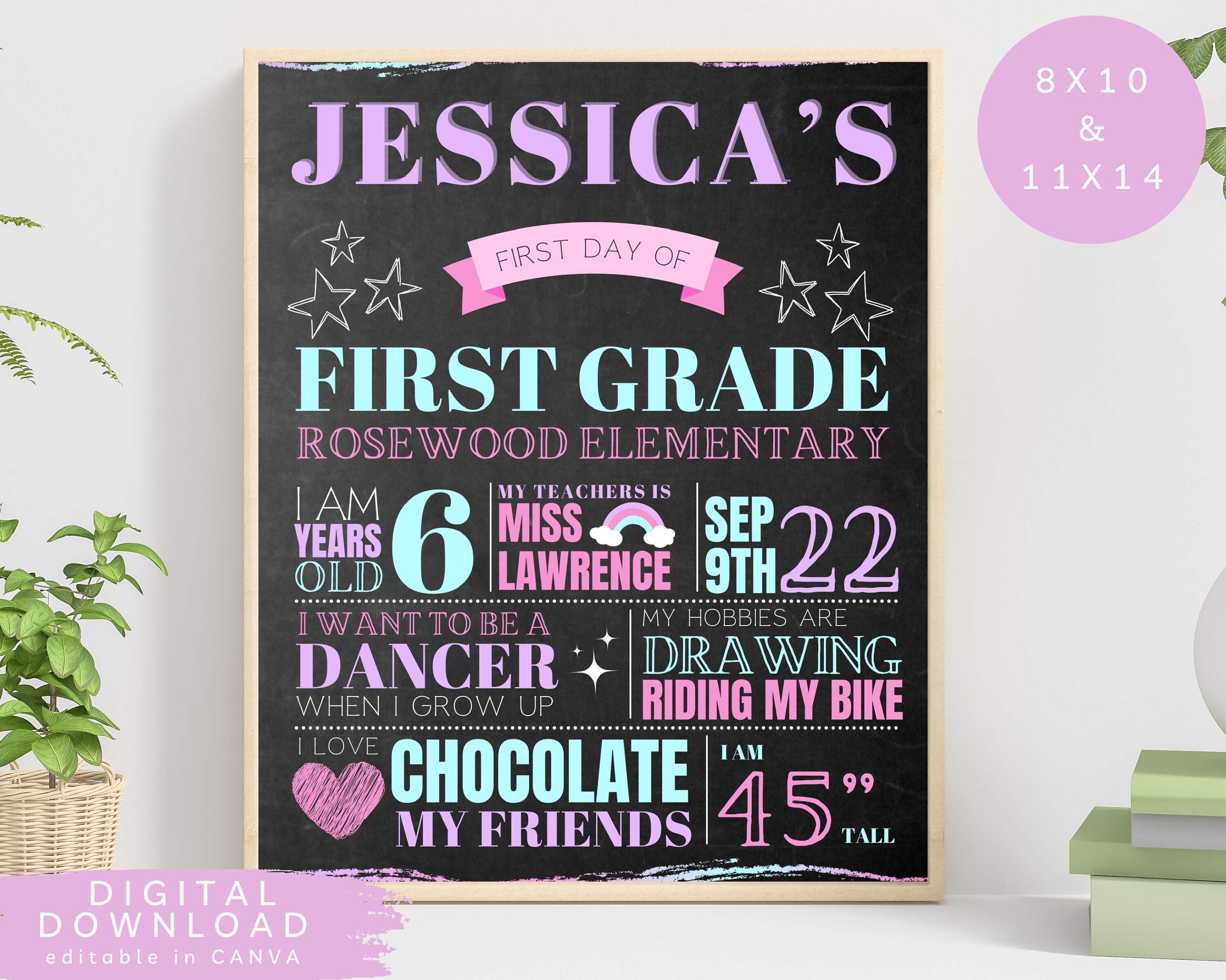 Chalkboard First Day of School Sign, Preschool First Day Back to School ...