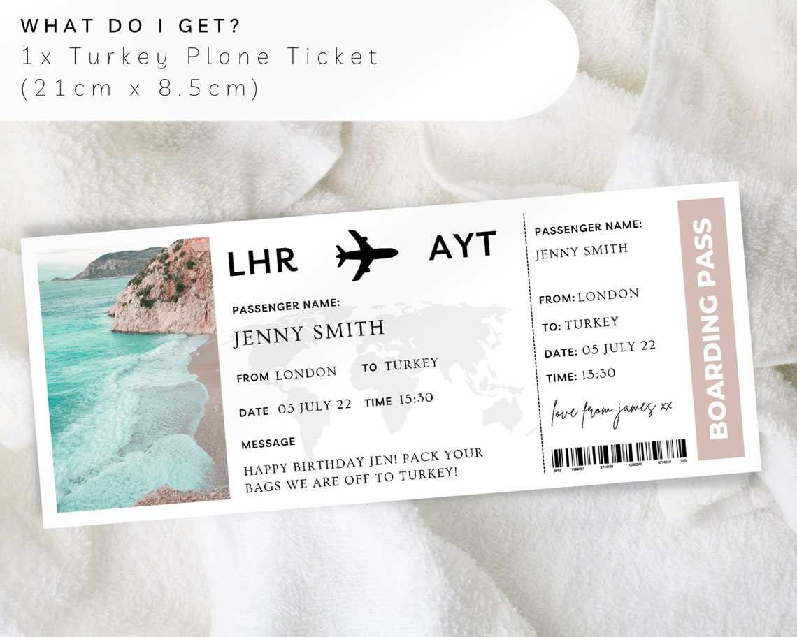 Editable Turkey Boarding Plane Ticket, Print Surprise Trip Voucher ...