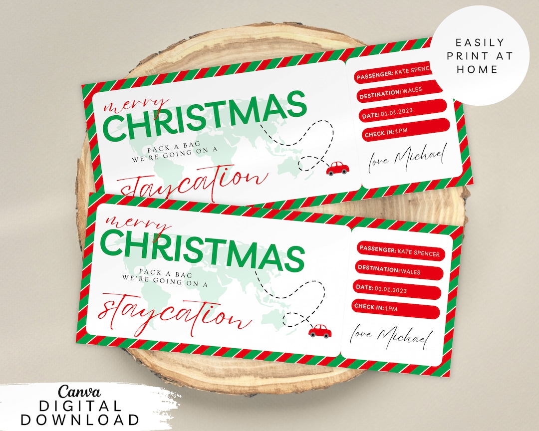 Editable Christmas Staycation Gift Voucher, Christmas Gift Ticket ...