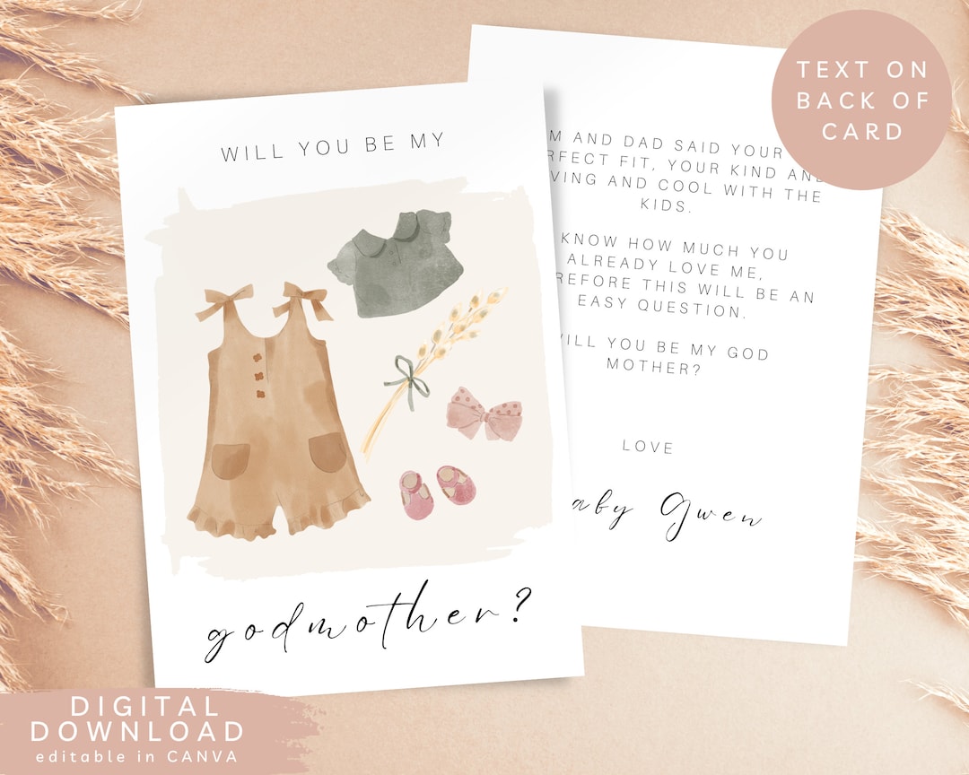 Editable Will You Be My Godmother Proposal Card, Printable Godparents ...