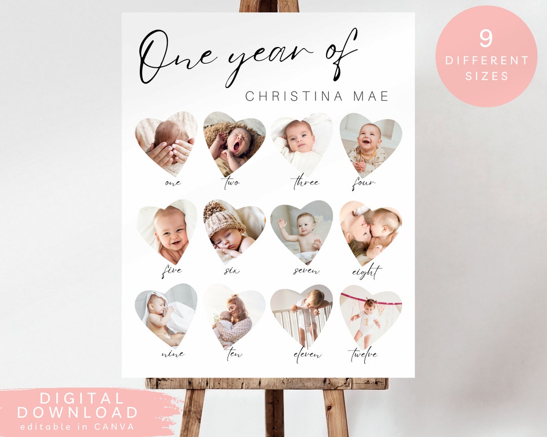 Milestone Birthday Sign, Printable Baby's First Year Poster Template ...