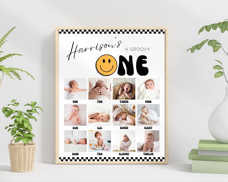 Milestone Birthday Sign Printable Retro Baby's First Year - Etsy