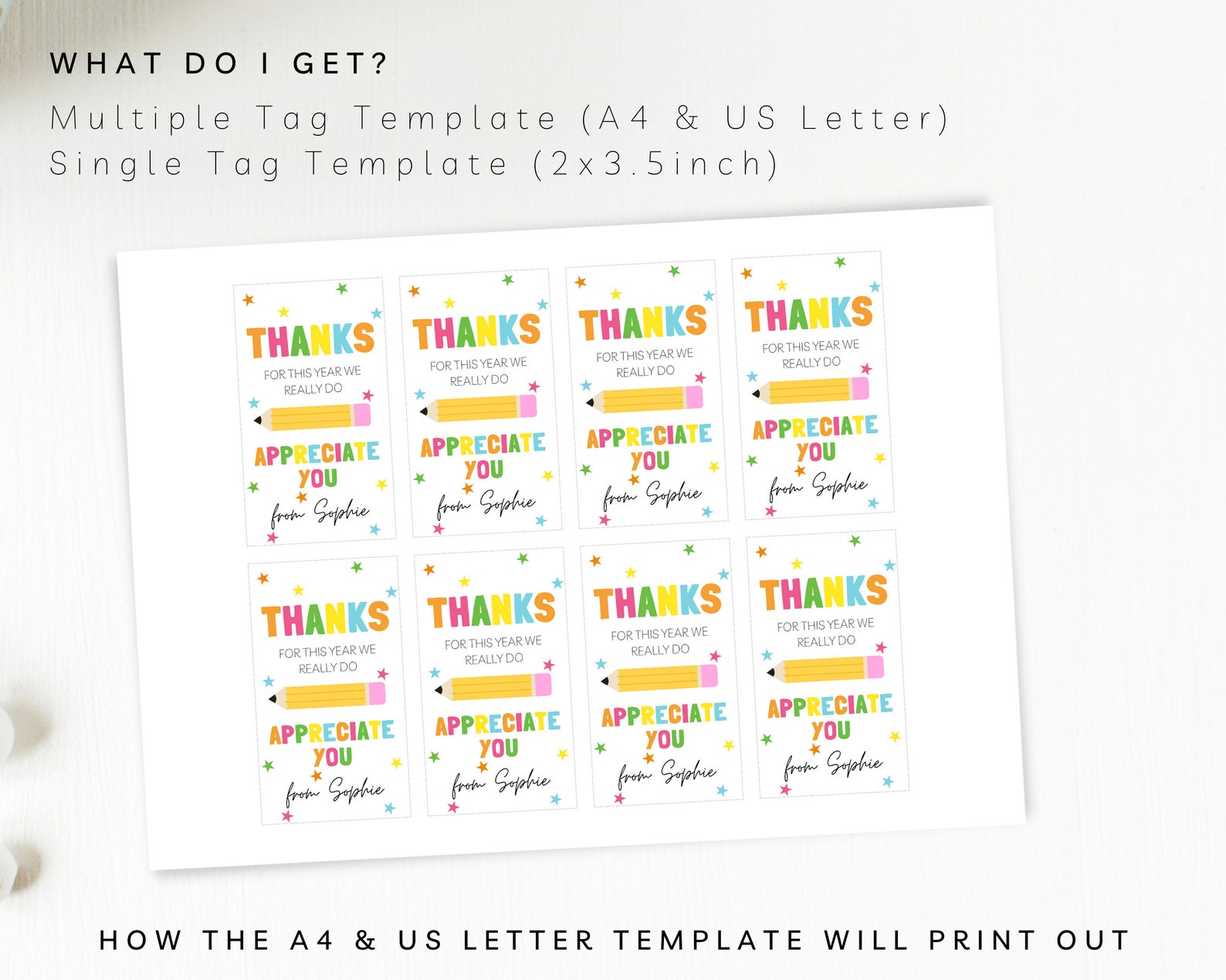 Teacher Appreciation Week Gift Tag, Rainbow End of Year Gift Tag ...