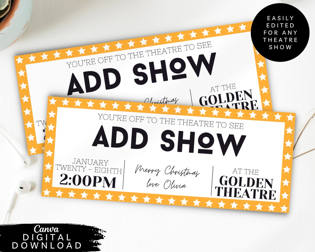 Editable Theatre Ticket Voucher, Musical Theatre Surprise Gift Ticket ...