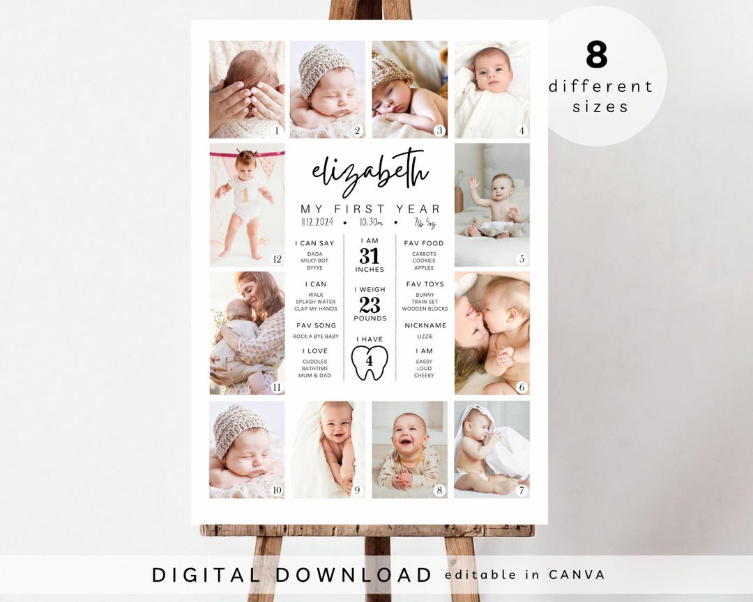 Milestone Birthday Sign, Printable Baby's First Year Poster Template ...